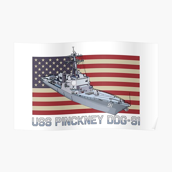 "USS Pinckney DDG-91 Destroyer Ship Diagram USA American Flag Gift ...