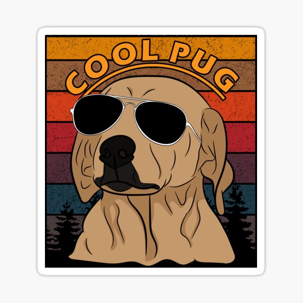 "Funny distressed retro sunset cool pug dog face saying/quote design ...