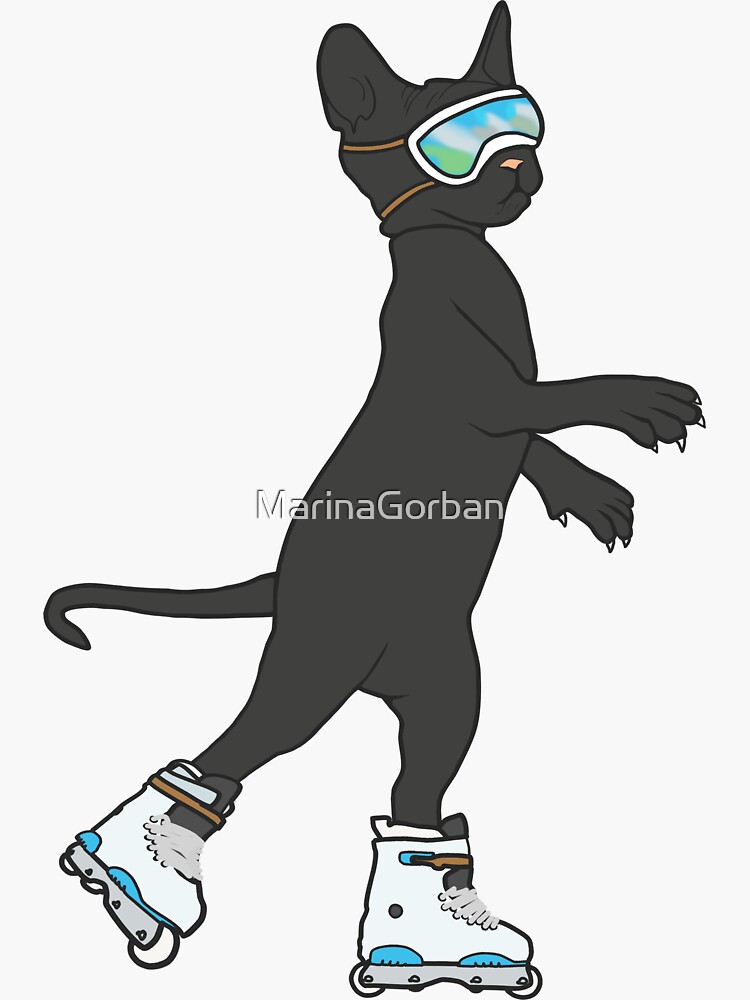 " Sphynx Cat Rollerblading x Black" Sticker for Sale by MarinaGorban ...