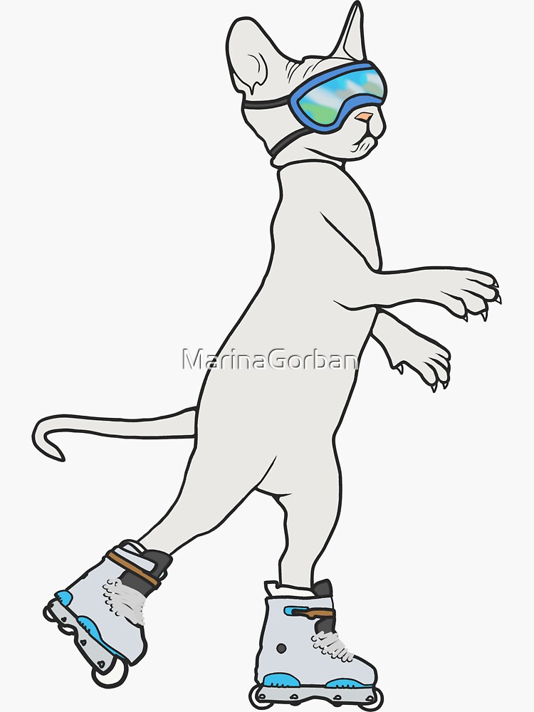 "Sphynx Cat Rollerblading x White" Sticker for Sale by MarinaGorban ...