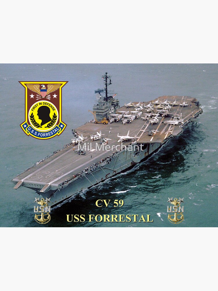 "CV-59 USS Forrestal" Sticker for Sale by BasilBarfly | Redbubble