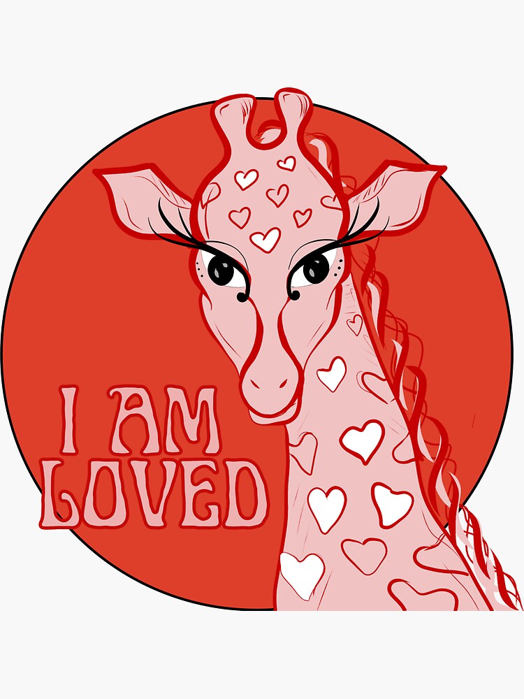 "I Am Loved Affirmation - Pink and Red Giraffe" Sticker for Sale by ...