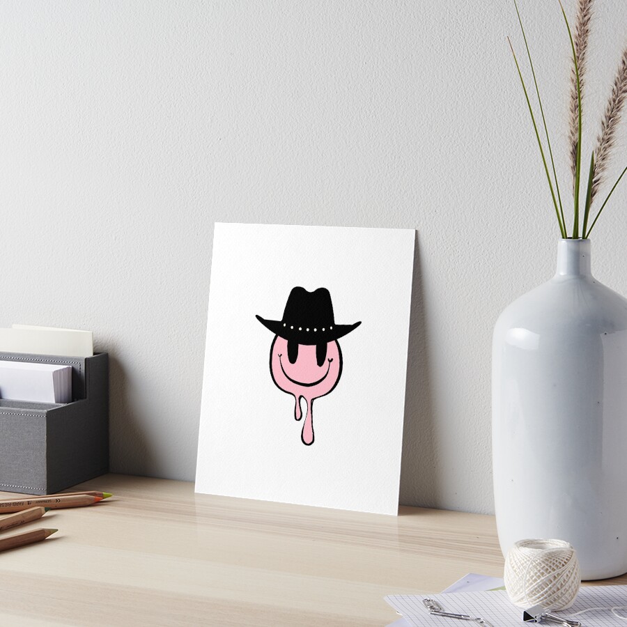 "Pink Cowboy Hat, Dripping Smiley" Art Board Print by brookemiller801 ...