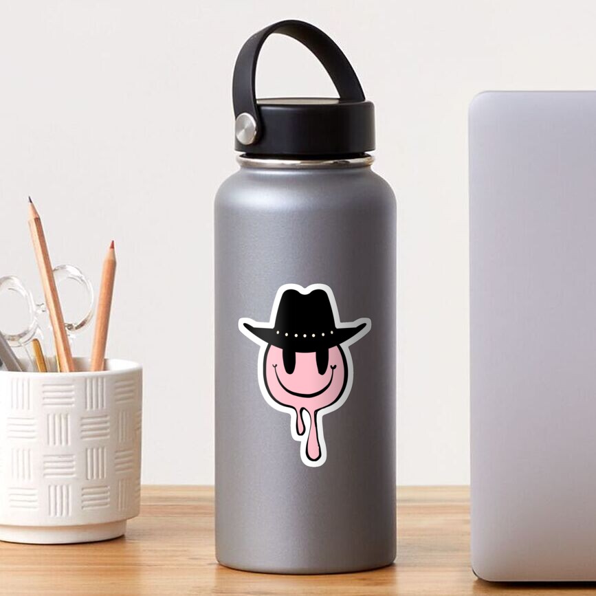 "Pink Cowboy Hat, Dripping Smiley" Sticker by brookemiller801 | Redbubble