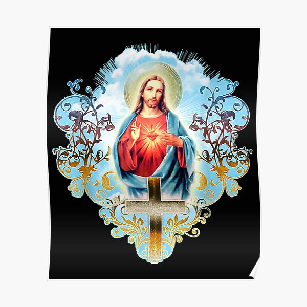 Sacred Heart Of Jesus Christ Vintage Cross Catholic Poster By