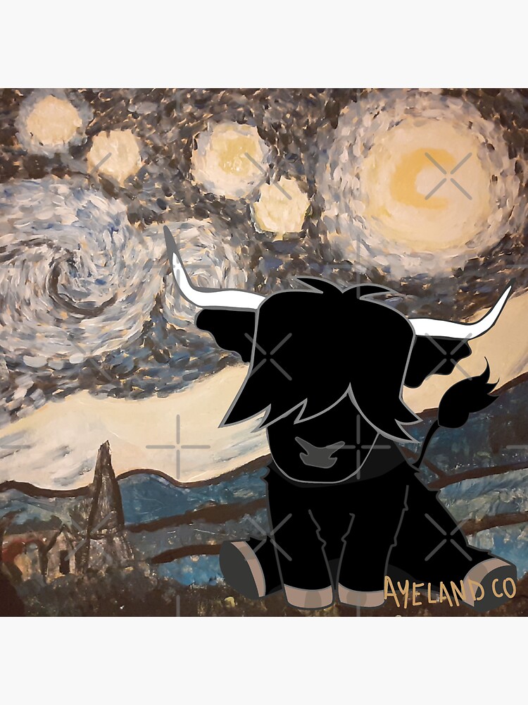 "Artsy Highland cow van gogh starry night" Sticker for Sale by ...