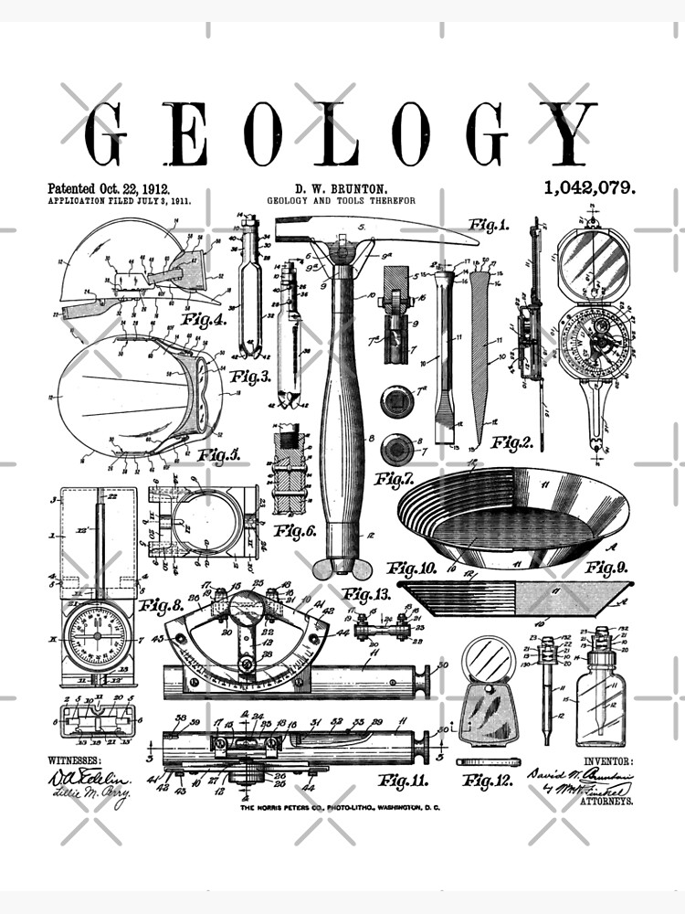 "Geology Geologist Field Kit Tools Vintage Patent Print" Art Board ...