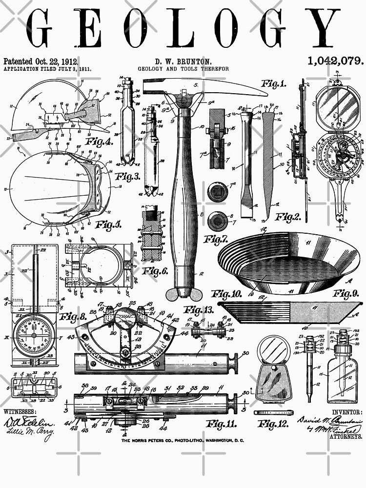 "Geology Geologist Field Kit Tools Vintage Patent Print" T-shirt for ...