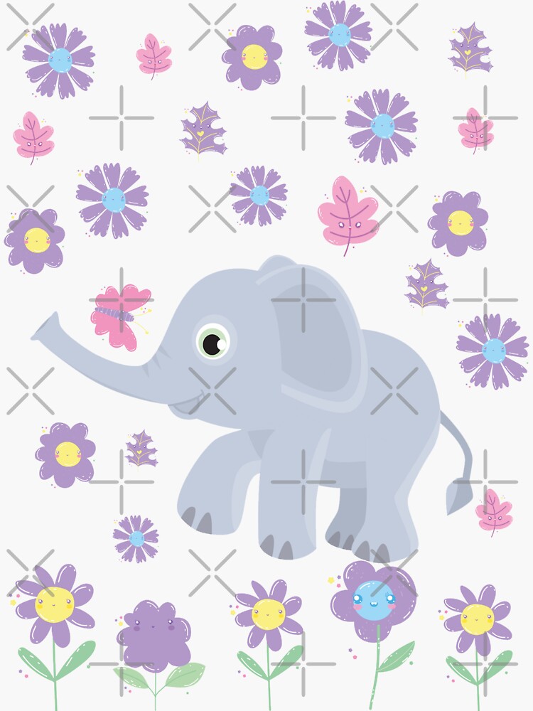 "APPU AND AMMU : Baby elephant with flowers and butterfly" Sticker by ...