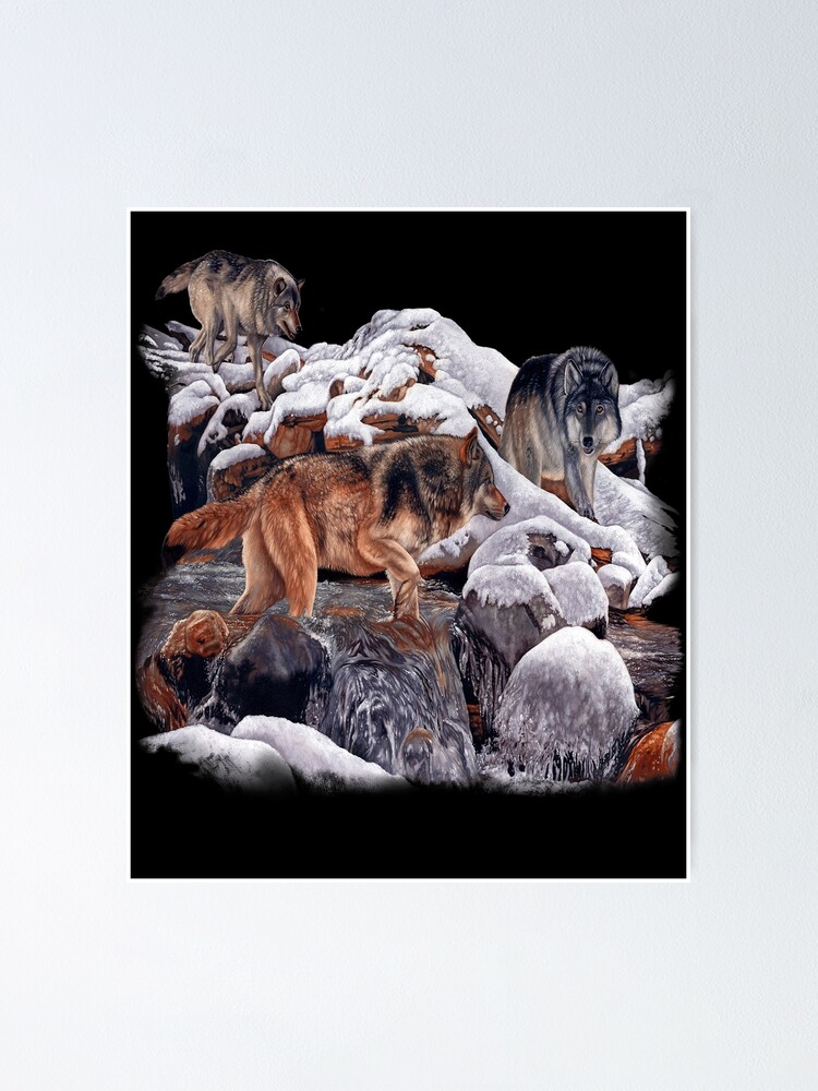 "Native American Indian Wolf Lovers Wolf Pack Hunting By A Creek ...