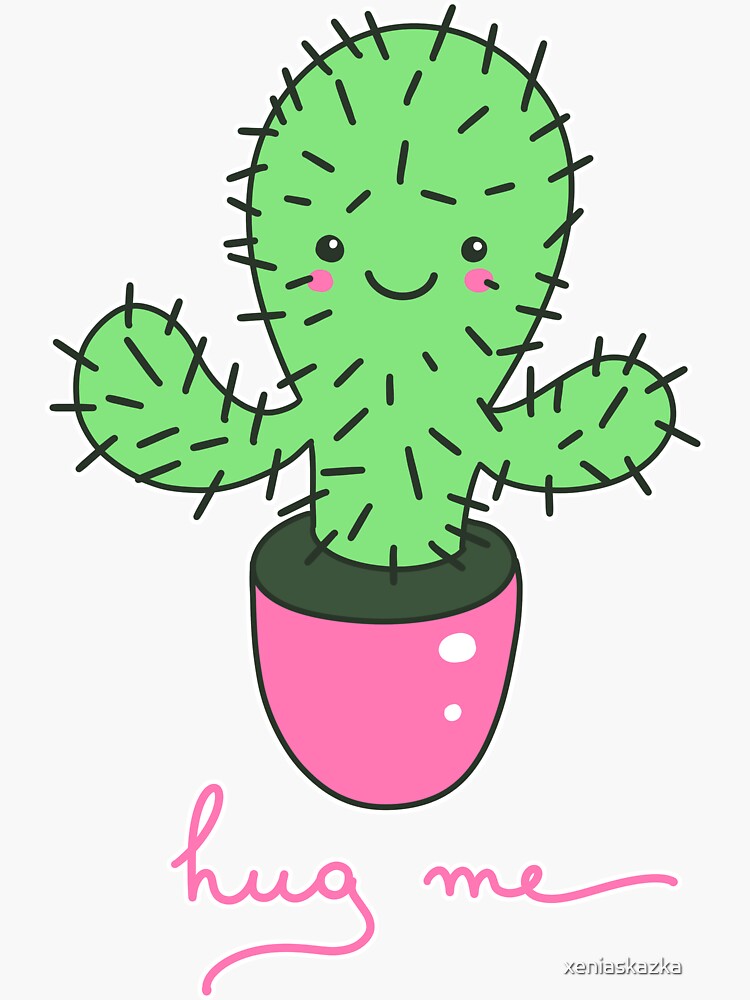 "Hug me! Cactus kawaii character pink" Sticker by xeniaskazka | Redbubble