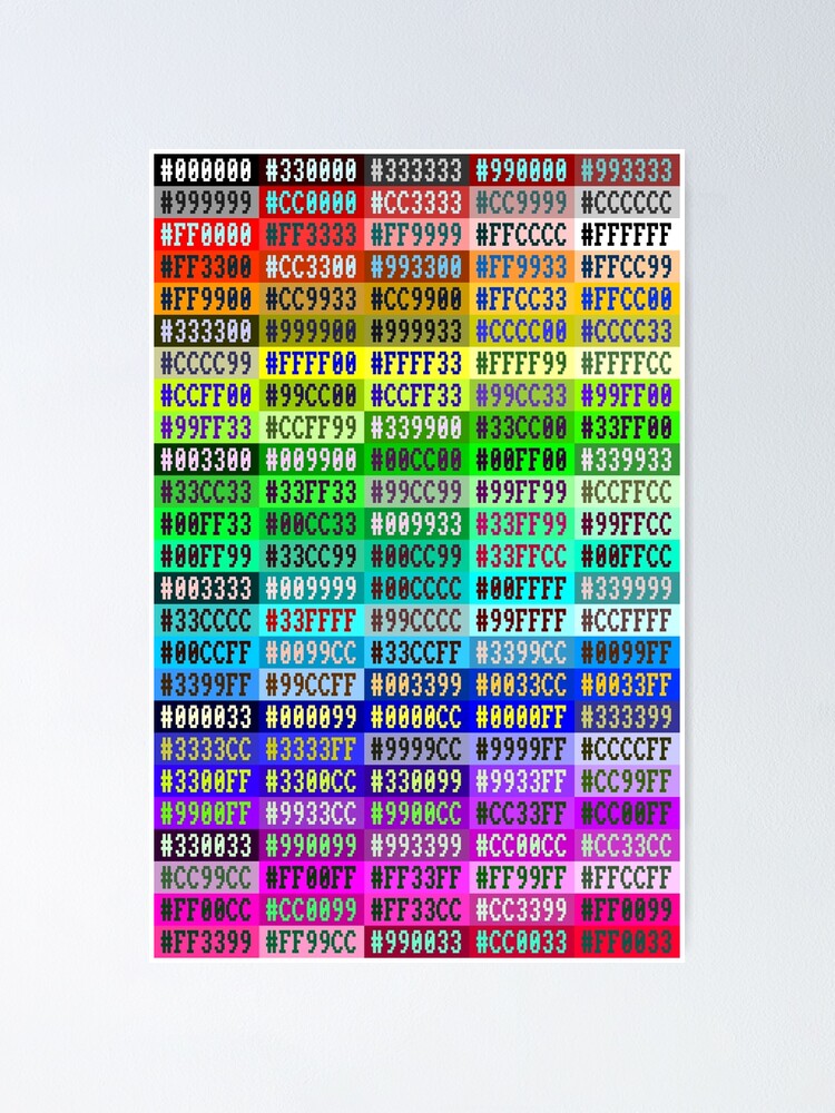 "Websafe Hexadecimal Colors " Poster for Sale by z0mbieparade | Redbubble