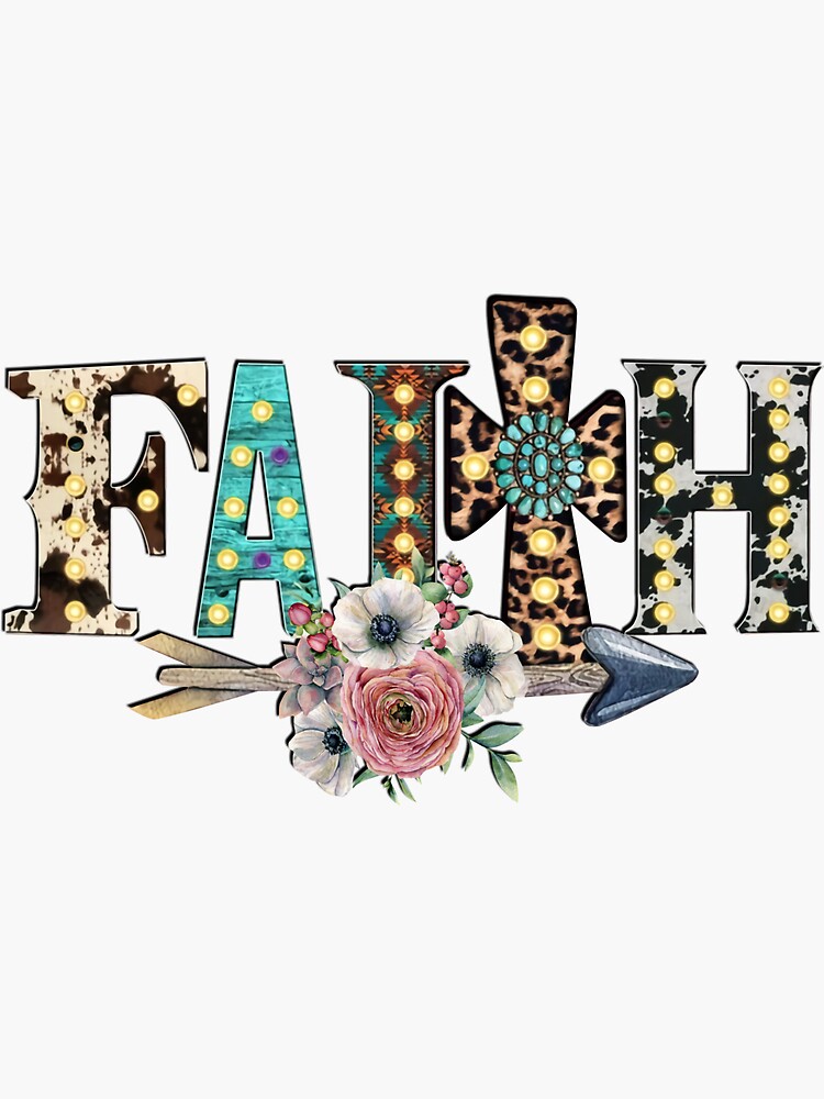 "Faith Western Look on Maroon Leopard Turquoise Cow Print" Sticker for ...