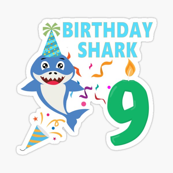 Pegatina «Noveno Cumpleaños Niños Bebé Lindo Tiburón Cumpleaños Niño 9 ...