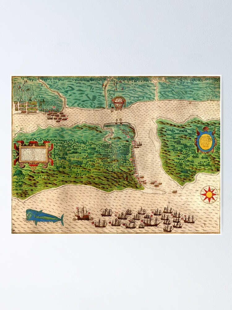 Póster «Primer mapa de Estados Unidos, 1589 - Incursión de Sir Francis ...