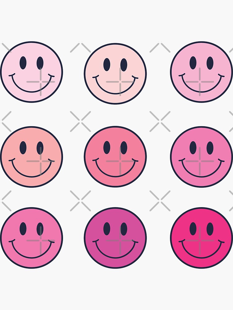 "Hot Pink Smiley Face Pack " Sticker by Purplerain457 | Redbubble
