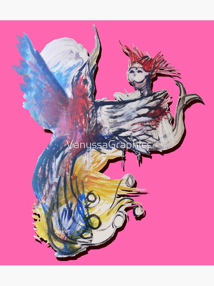 "Phoenix Rising and Masked Mermaid (Original Drawing by ACCI)" Sticker ...