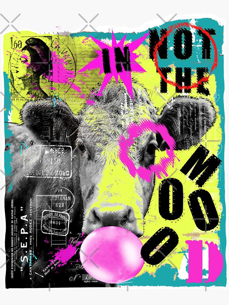 "Funny Cow Vintage 90s Pop Art" Sticker by belugastore | Redbubble