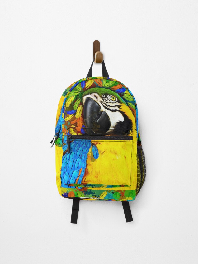 "Gold and Blue Macaw Parrot Fantasy" Backpack for Sale by BluedarkArt ...