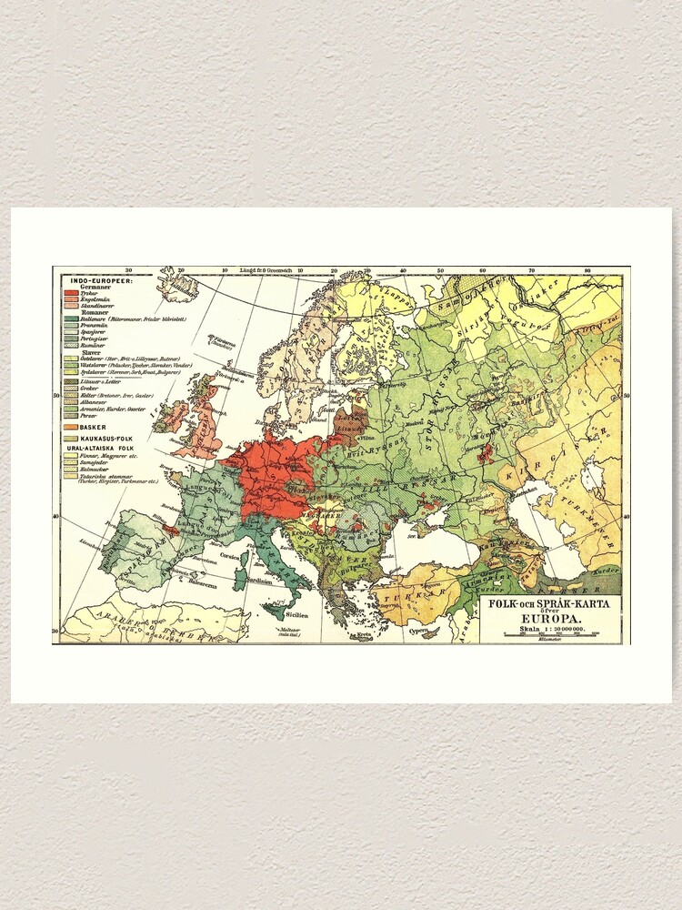 "Map Print: Linguistic map of Europe, 1907." Art Print for Sale by ...