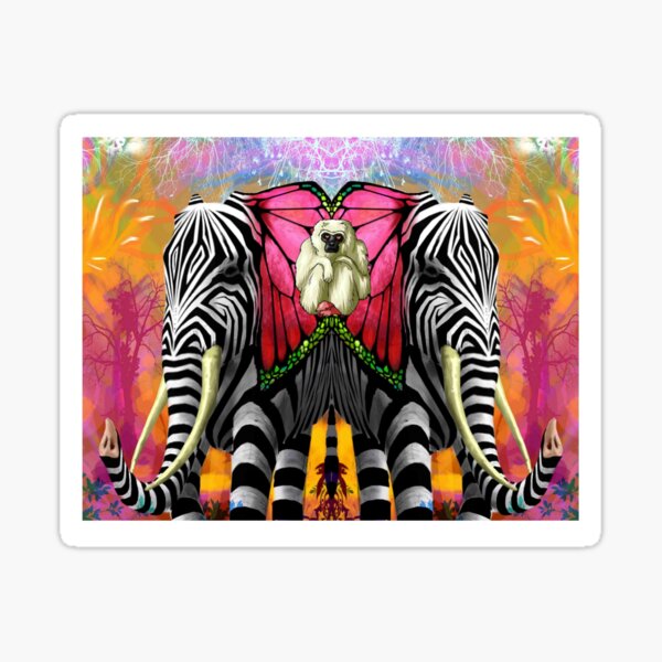 "ELEPHANT and MONKEY; Ornamental Decorative Print" Sticker by ...