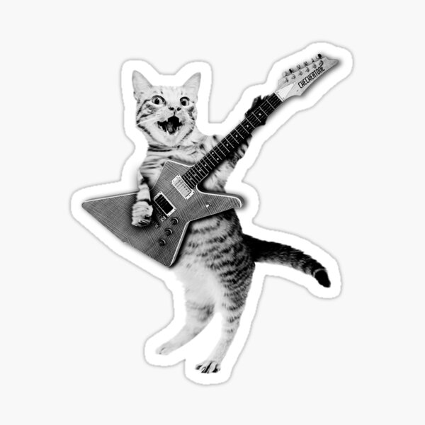 "Cat Playing Electric Guitar" Sticker for Sale by checkertonetees ...