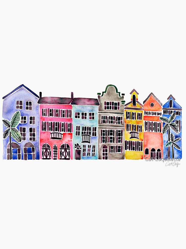 "Rainbow Row – Charleston" Sticker for Sale by catcoq | Redbubble