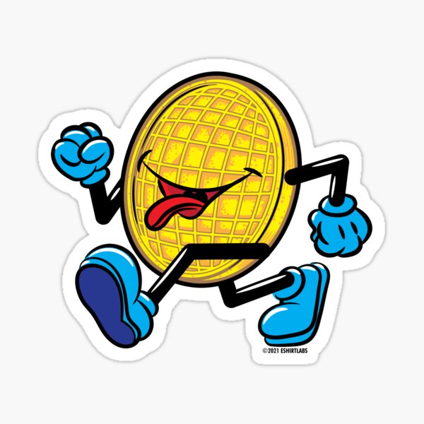 "Happy Smiling Waffle Mascot strutting by eShirtLabs" Sticker for Sale ...
