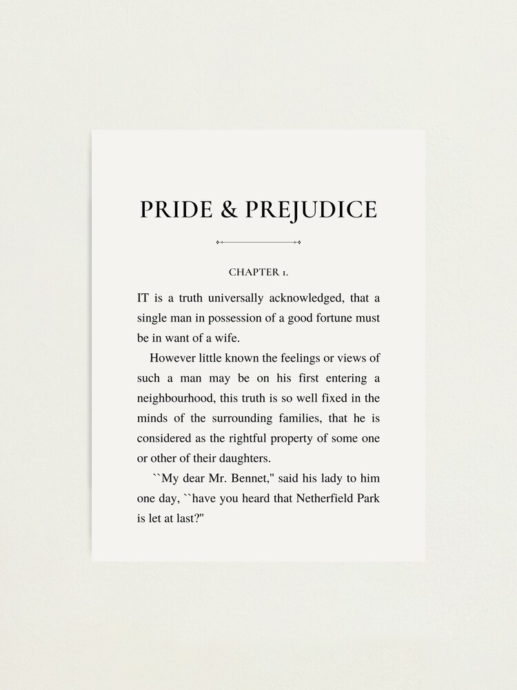 "Pride and Prejudice Novel, Classic Book Page, Chapter 1, Book Page Art ...