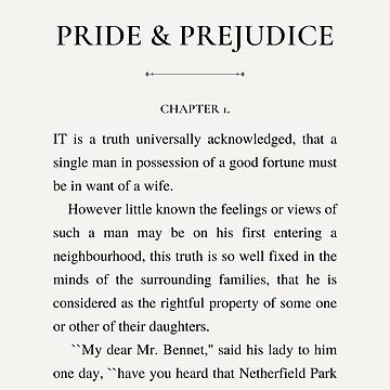 "Pride and Prejudice Novel, Classic Book Page, Chapter 1, Book Page Art ...