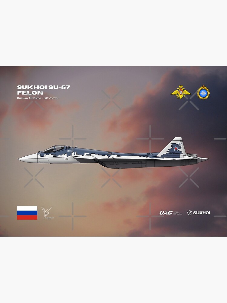 "Russian Air Force Sukhoi Su-57 Felon Drawings" Art Print by ...
