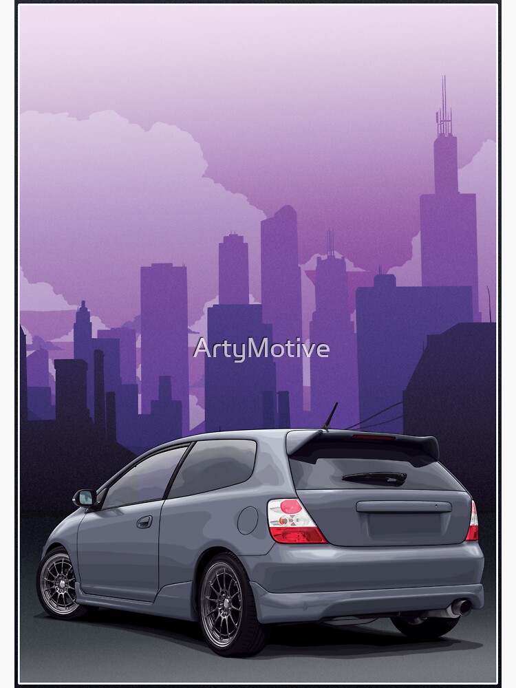"Ep3 Civic illustration with cityscape background" Sticker for Sale by ...