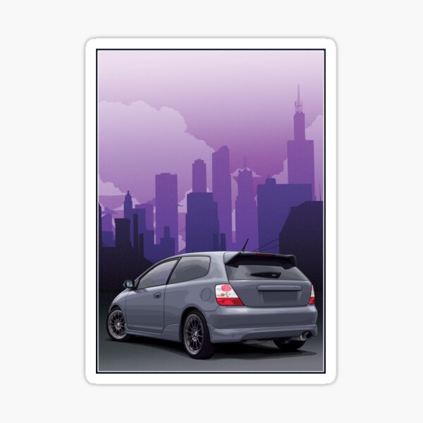 "Ep3 Civic illustration with cityscape background" Sticker for Sale by ...