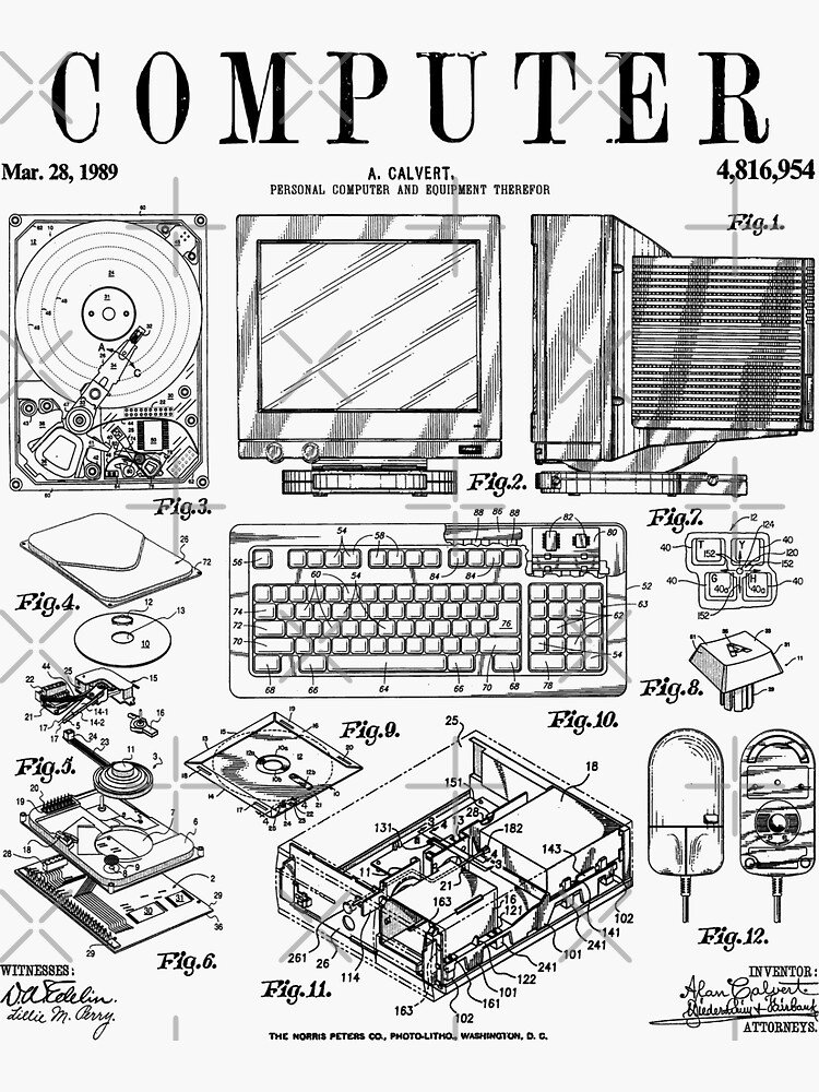 "Computer Gamer Geek Vintage IT PC Hardware Patent Print" Sticker for ...