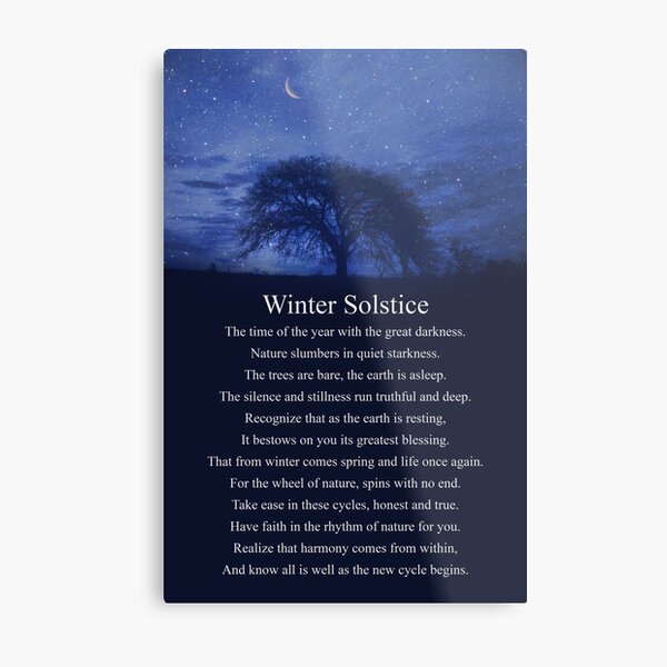 "Winter Solstice Blessings Poem with Moon Tree and Stars" Metal Print ...