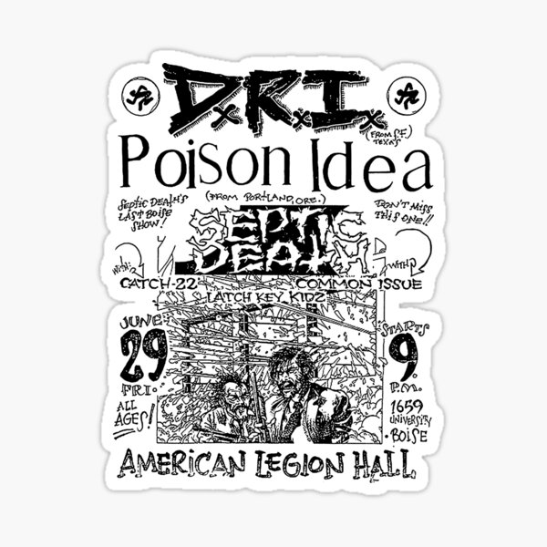 "DRI x Poison Idea x Septic Death" Sticker for Sale by NeonLucifer ...