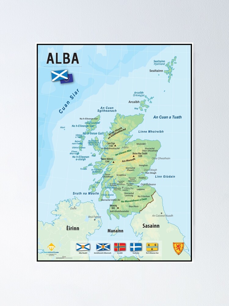 "Alba, Map of Scotland in Scottish Gaelic" Poster by Multinatio | Redbubble