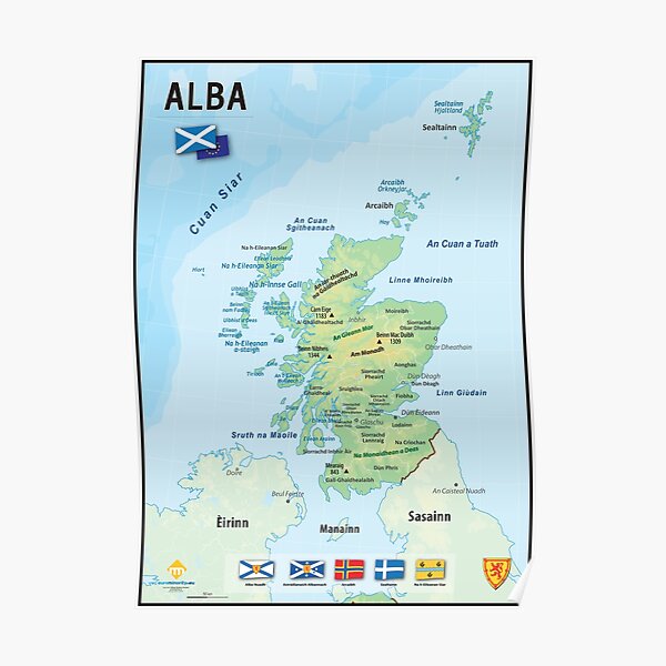 "Alba, Map of Scotland in Scottish Gaelic" Poster for Sale by ...