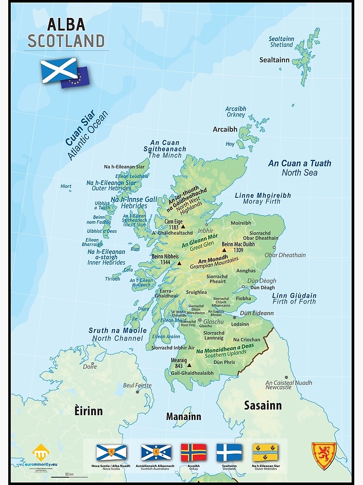 "Alba, Map of Scotland in Scottish Gaelic with main names in English ...