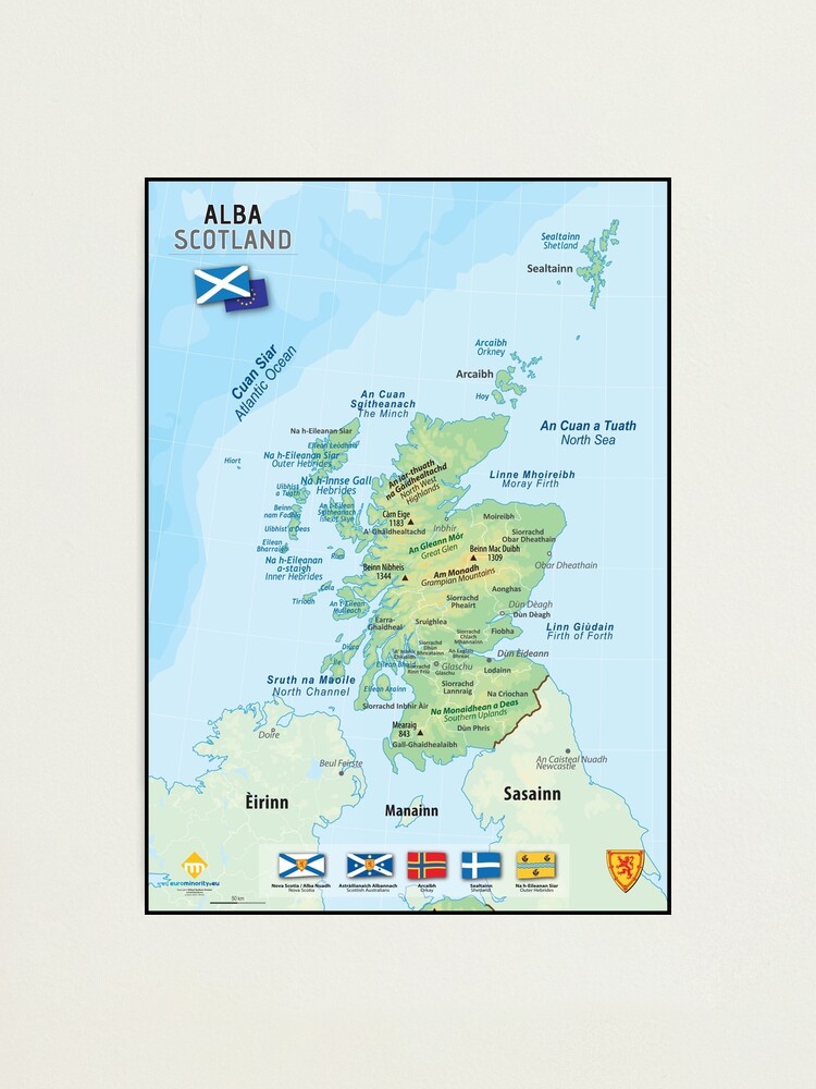 "Alba, Map of Scotland in Scottish Gaelic with main names in English ...