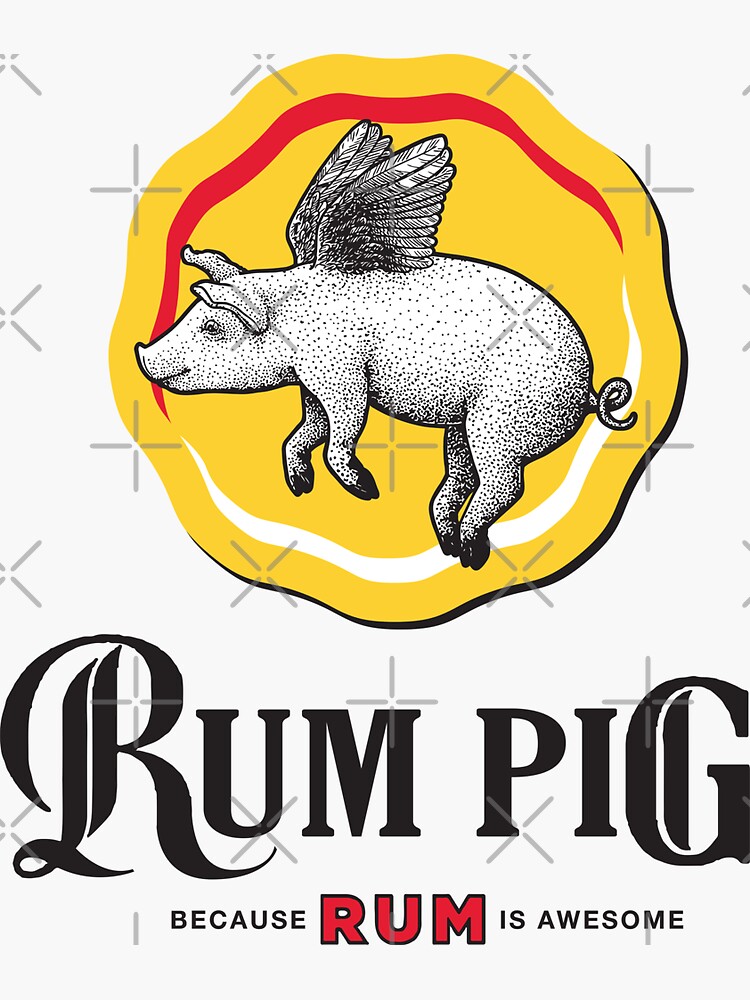 "Rum Pig Flying Pig (black text)" Sticker for Sale by onelegiondesign ...