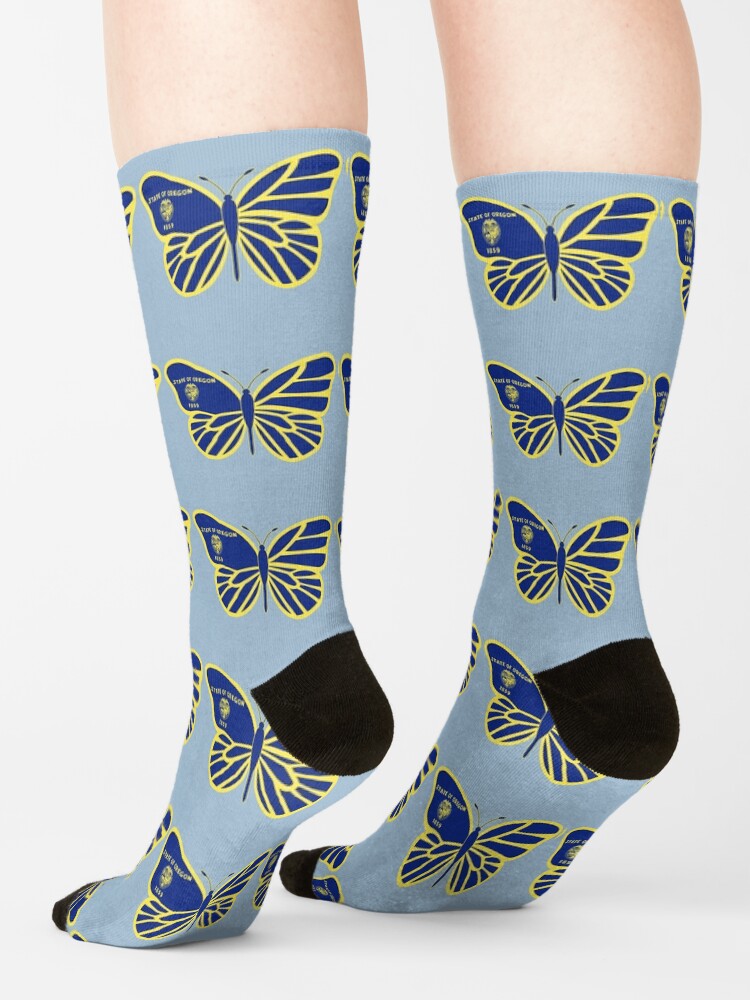 "State of Oregon Flag Butterfly (Blue)" Socks for Sale by Gsallicat ...