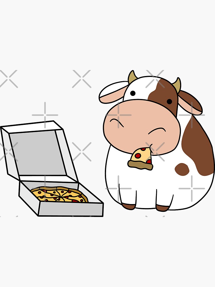 "Cow with a Box of Pizza" Sticker for Sale by SaradaBoru | Redbubble