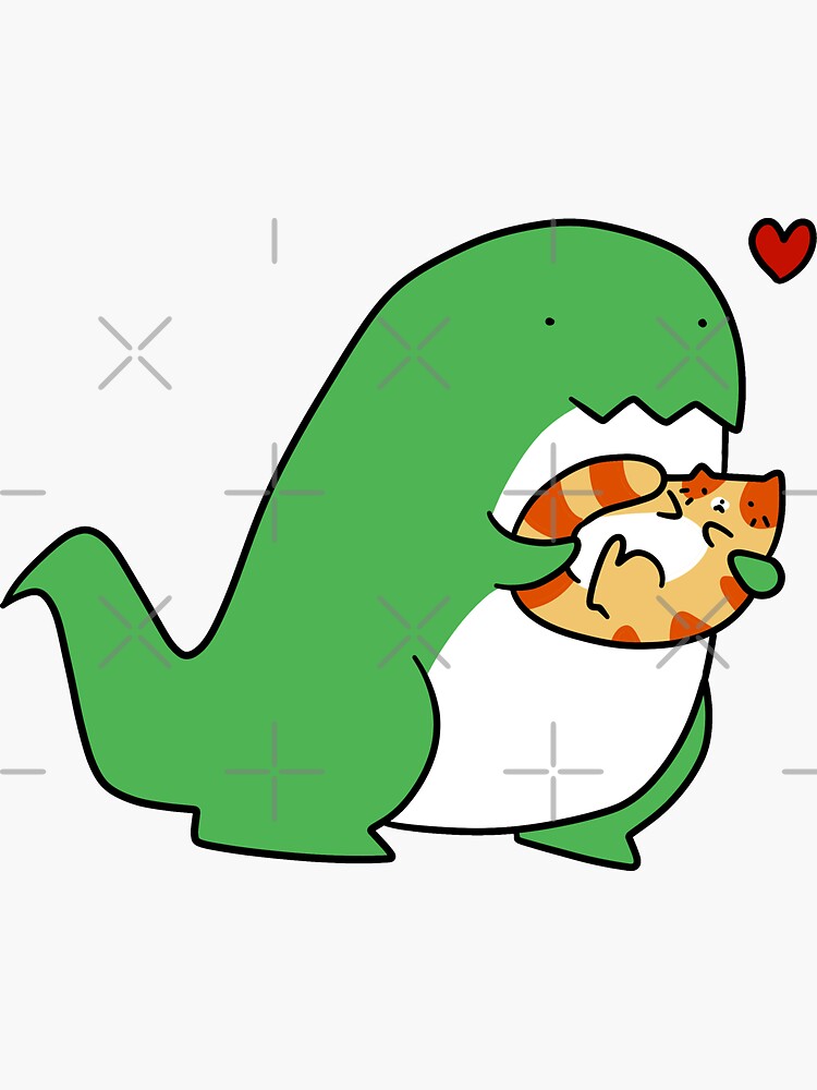 "T-rex Loves Tabby Cat" Sticker for Sale by SaradaBoru | Redbubble