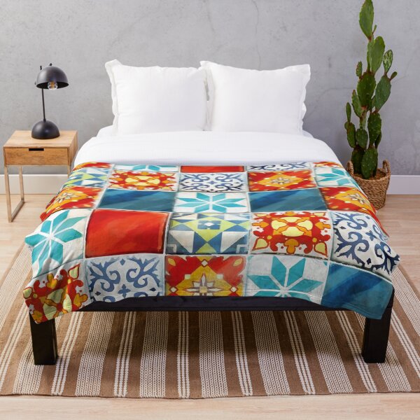 "Colorful azulejos tiles from Azul board game" Throw Blanket for Sale ...