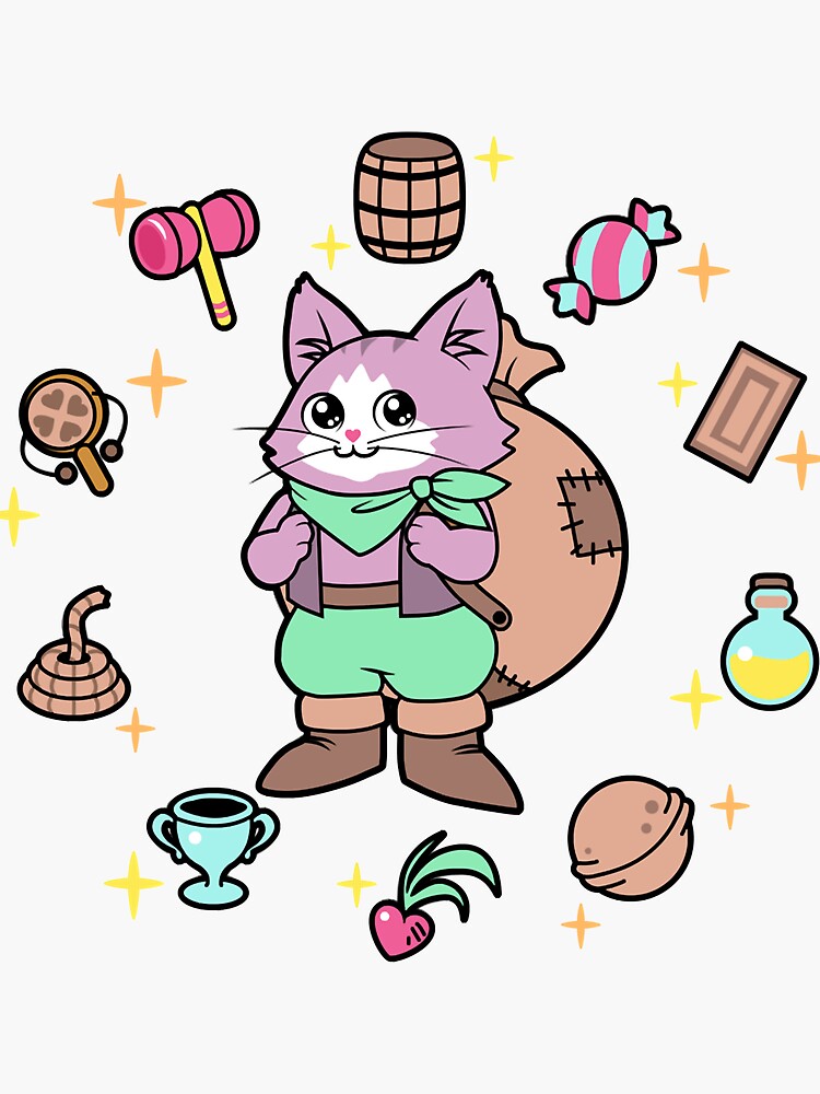 "Cat merchant Neko. Secret of Mana (black) Classic T-Shirt.png" Sticker ...