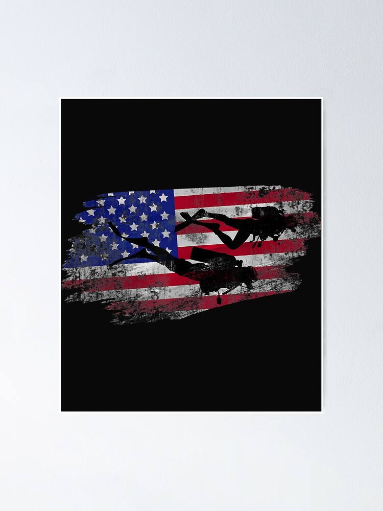 "Scuba Diving American Flag Diver Down Dive Flag Underwater" Poster for ...