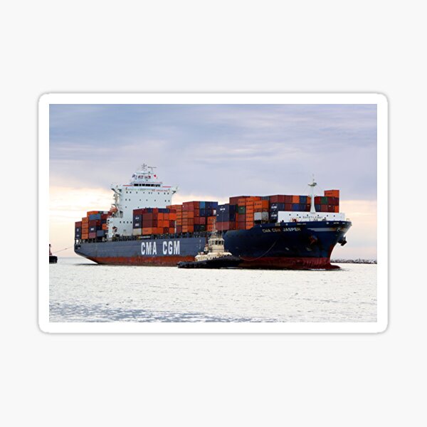 "Container cargo ship and tug" Sticker for Sale by FranWest | Redbubble