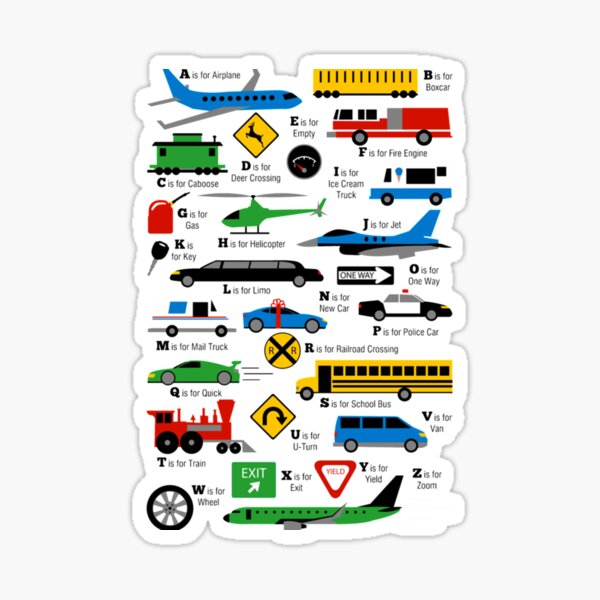 "Planes, Trains, and Automobiles Alphabet" Sticker for Sale by Luzeno ...