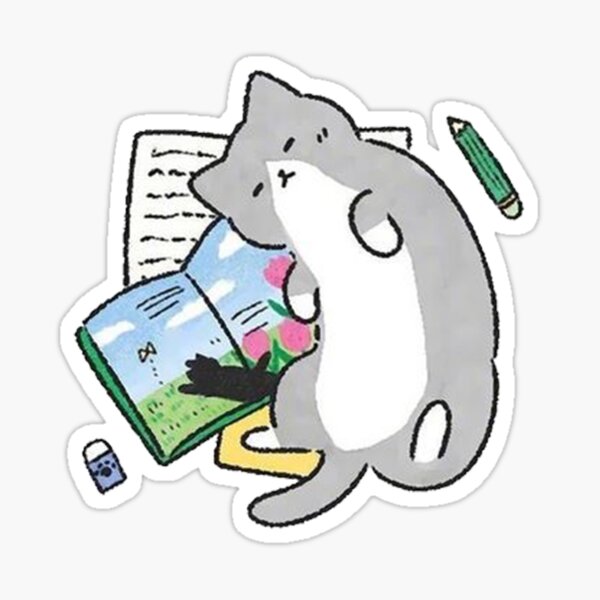 "studying kitty" Sticker for Sale by meli-shop | Redbubble